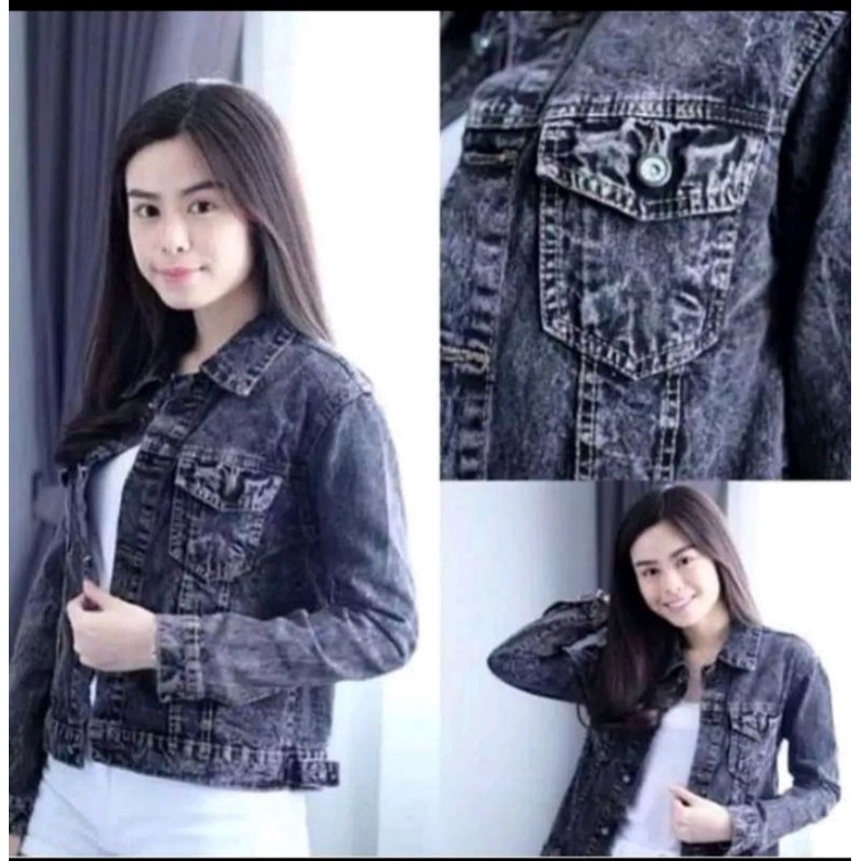 Jual JAKET JEANS WANITA/JACKET CROP DENIM CEWEK/JAKET BIONDY SNOWBLACK ...