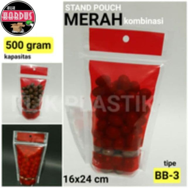 Jual PLASTIK KLIP MERAH KOMBINASI 500GR/STAND UP POUCH/KEMASAN KOPI ...