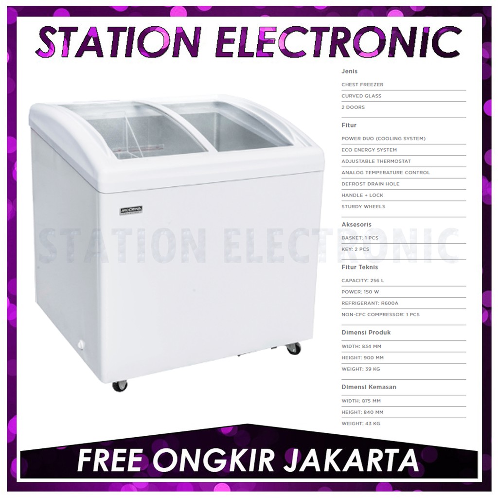 Jual Freezer Box MODENA CONSERVA - MC 0260 / MC0260 CHEST FREEZER CURVED GLASS 2 DOORS | Shopee ...