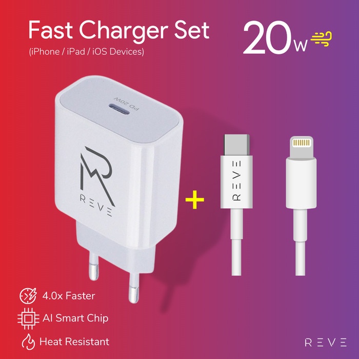Jual REVE POWER DELIVERY 20 WATT PD CHARGER SET WITH C TO LIGHTNING ...