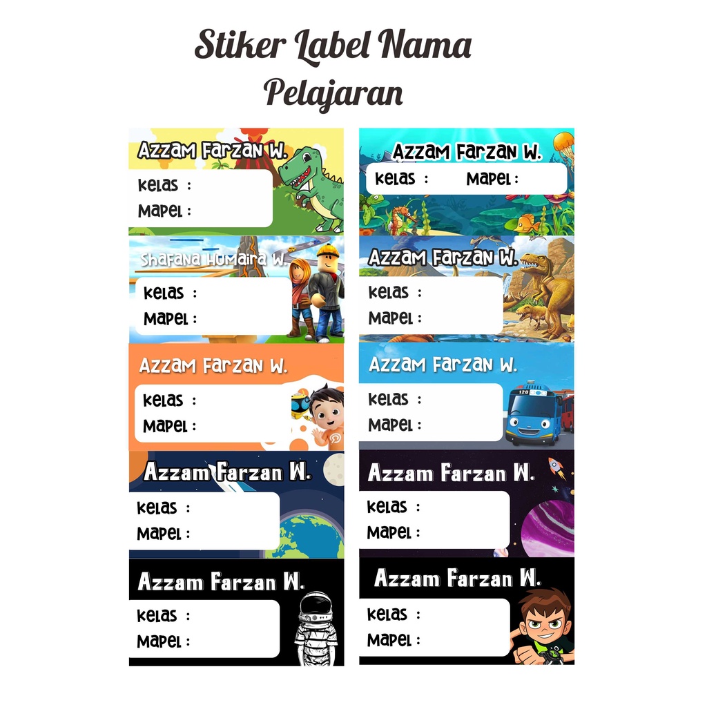 Jual Sticker Label Buku Pelajaran Custome Nama / Custome Book Name ...