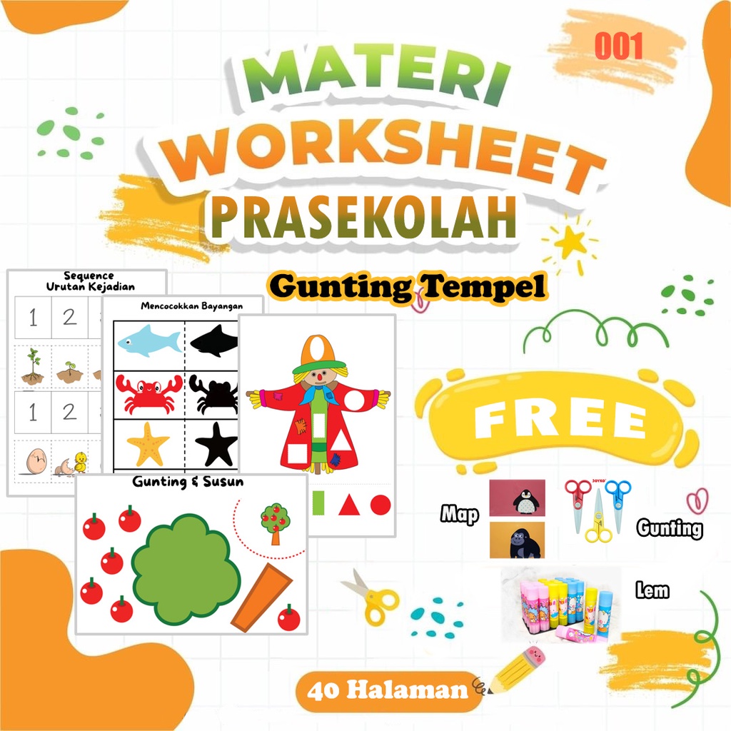 Jual 40 hal Worksheet Anak Aktivitas Gunting Dan Tempel 40 lembar FREE ...