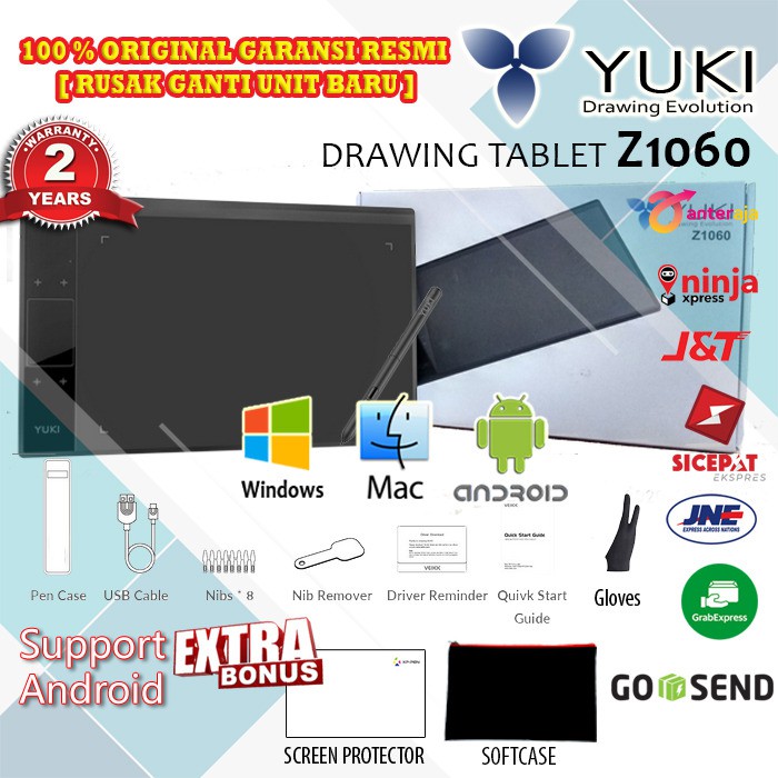 Jual Alat gambar digital Yuki Z1060 Drawing Pen tablet support Android ...