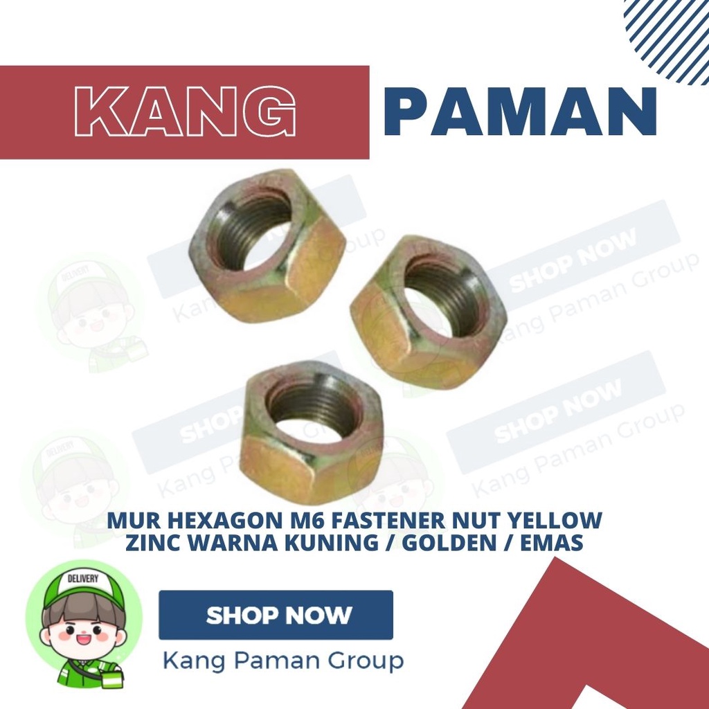 Jual Mur Hexagon M6 Fastener Nut Yellow Zinc Warna kuning / golden ...