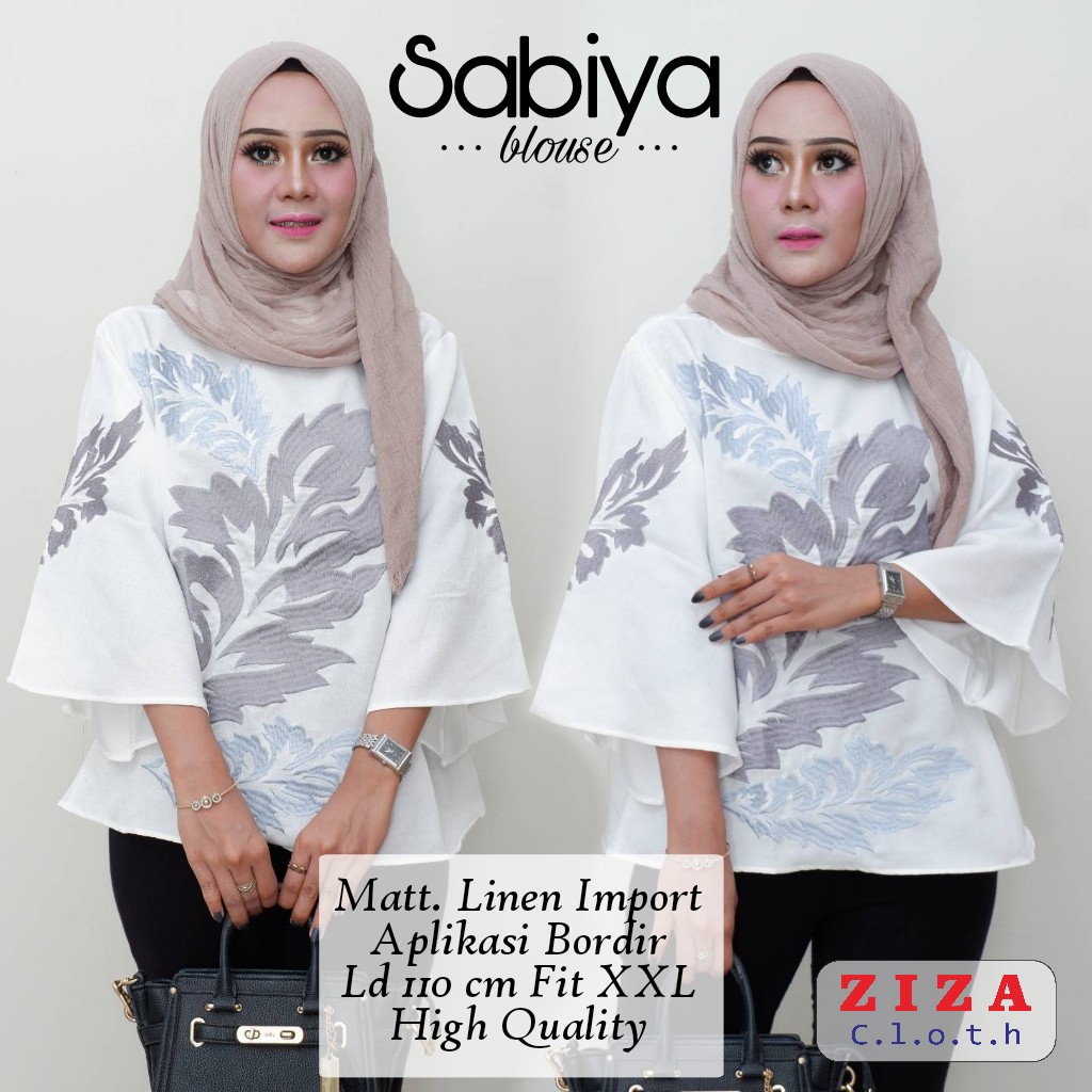 Jual New Sabiya blouse mat katun linen fit xxl ld 110cm , aplikasi ...