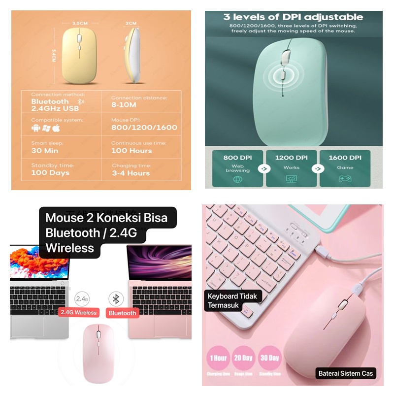 Jual Mouse Wireless Bluetooth Silent Click Warna Hitam Pink Kuning ...