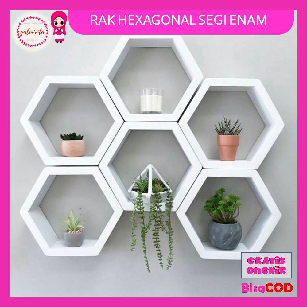 Jual Rak Dinding Hexagonal Segi Enam Rak Hexagonal Satu Set Isi 3