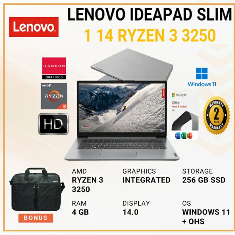 Jual LENOVO IDEAPAD SLIM 1 RYZEN 3 3250U 4GB 256SSD WINDOWS ORIGINAL | Shopee Indonesia