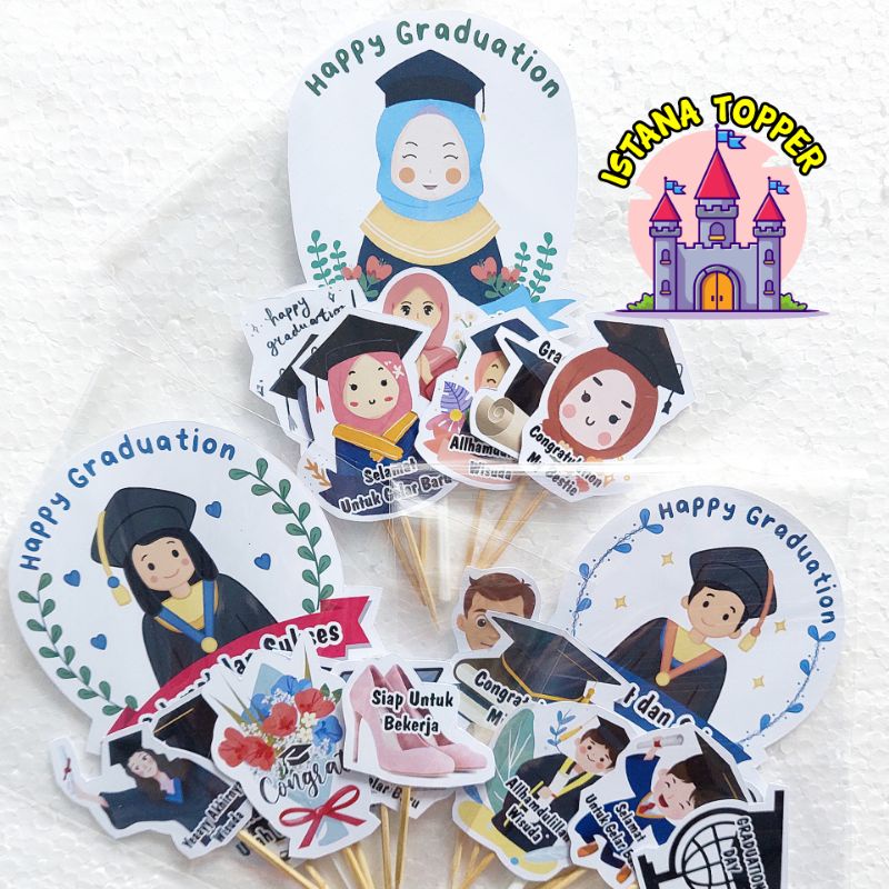 Jual Topper Cake STANDART / CUSTOM Tema Wisuda / Topper Graduation ...