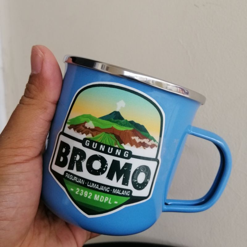 Jual Premium Gelas Mug Enamel stiker Gunung outdoor tebal diameter 9 cm ...