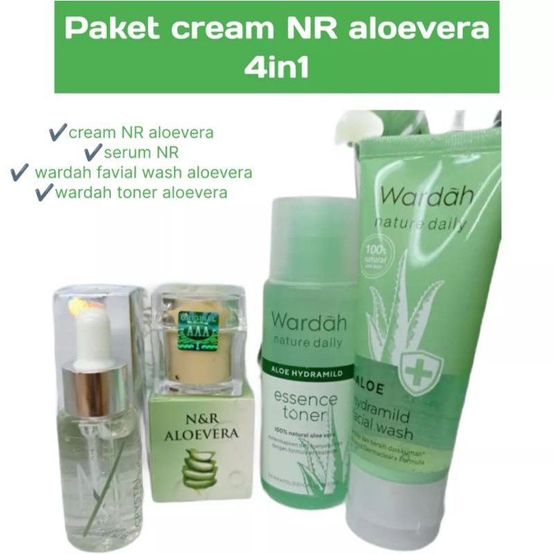 Jual PAKET NR ALOE VERA 4in1 [√serum, cream, face toner, ff wash ...