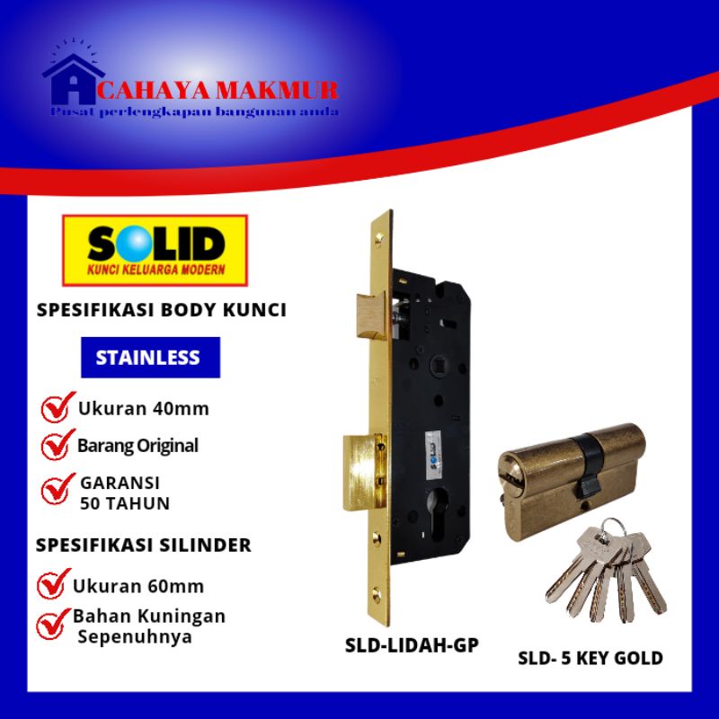 Jual BODY KUNCI MORTISE LOCK KUNCI RUMAH PINTU SET PELOR LIDAH DEKSON SOLID 40MM SILINDER ...