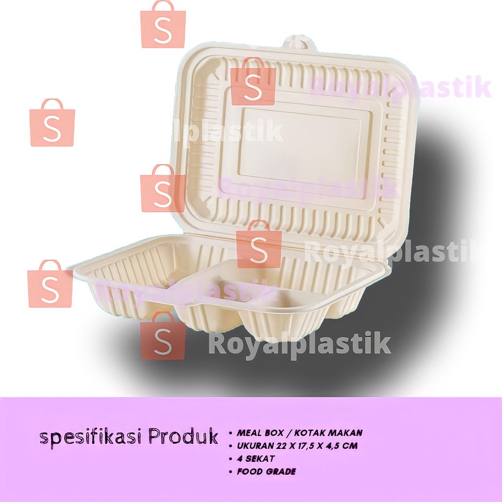 Jual Meal Box Kotak Makanan Sekat 4 Warna Cream Merk Merak Ramah ...