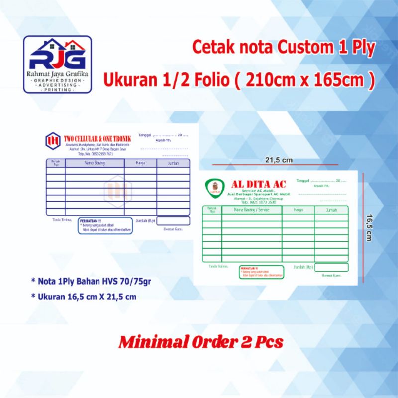 Jual Cetak Nota Ukuran 1/2 Folio 1Ply Cetak Nota Custom Cetak Nota Nama ...