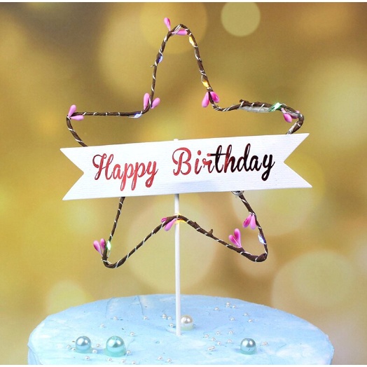 Jual Topper Cake Bintang LED Happy Birthday / Topper kue Ulang Tahun ...