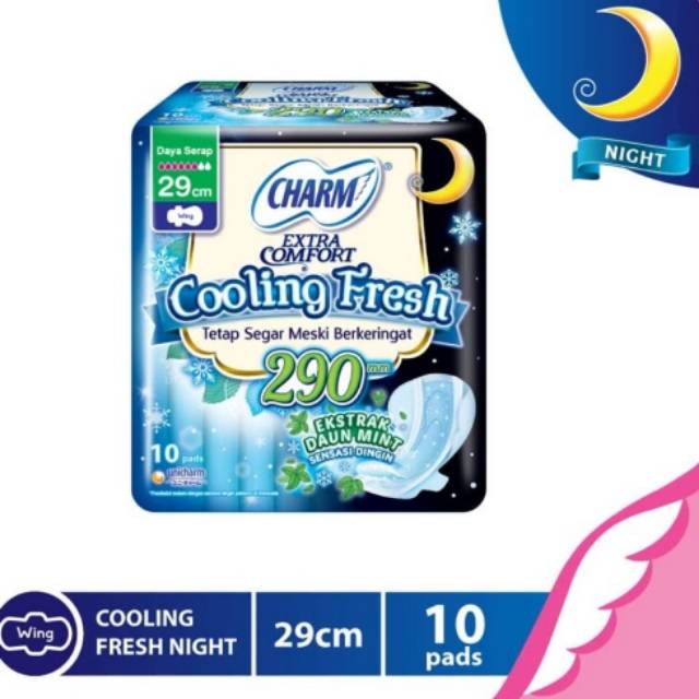 Jual CHARM COOLING ( NIGHT ) fresh WING 29CM ISI 10 buah pembalut (no.45) | Shopee Indonesia