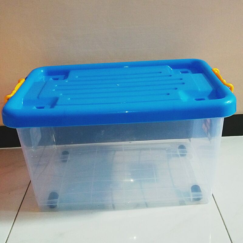 Jual DISKON! Container plastik transparan bening + tutup biru, 30 Liter ...
