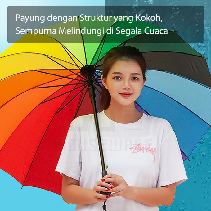 Jual Payung Golf Pelangi Besar Jumbo Kuat Rainbow Kokoh 16 Jari HUGO ...