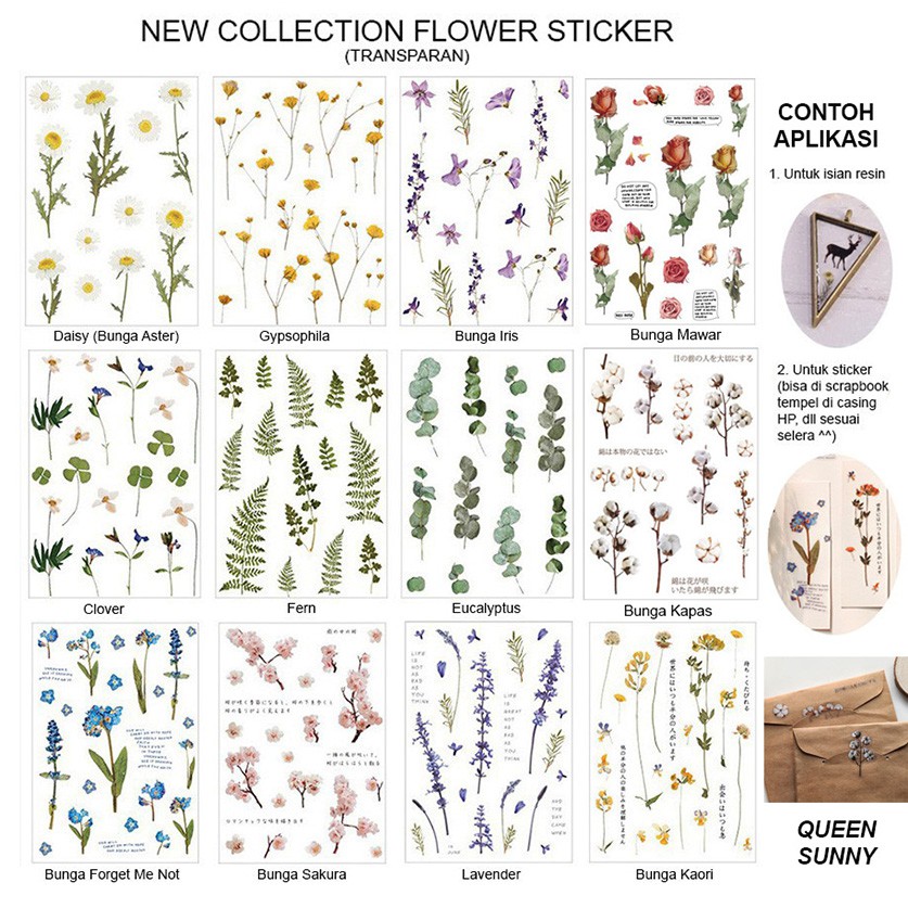 Jual Sticker Resin Transparan Bunga & Daun Topping Isian Bahan Pengisi ...