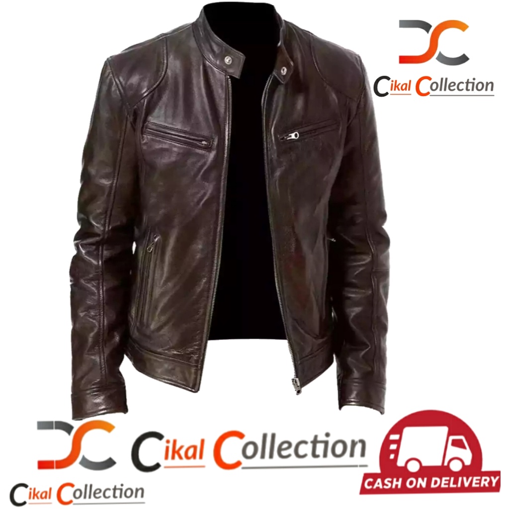 Jual JAKET KULIT MOTOR PRIA/JAKET KEREN/JAKET SEMI PRIA | Shopee Indonesia