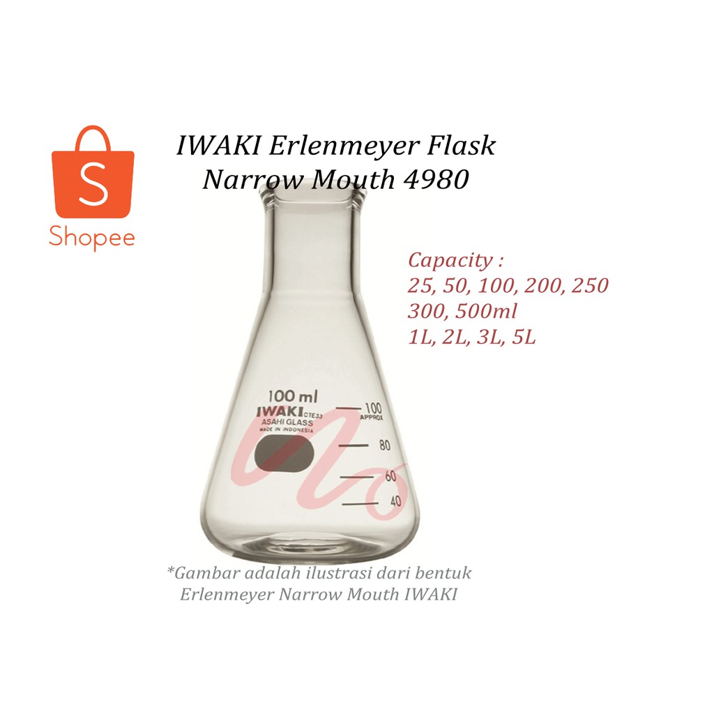 Jual Erlenmeyer Flask 500ml Narrow Mouth IWAKI | Labu Erlenmeyer ...