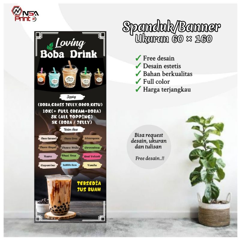 Jual Cetak banner/spanduk, spanduk kedai minuman Boba, Bisa request ...