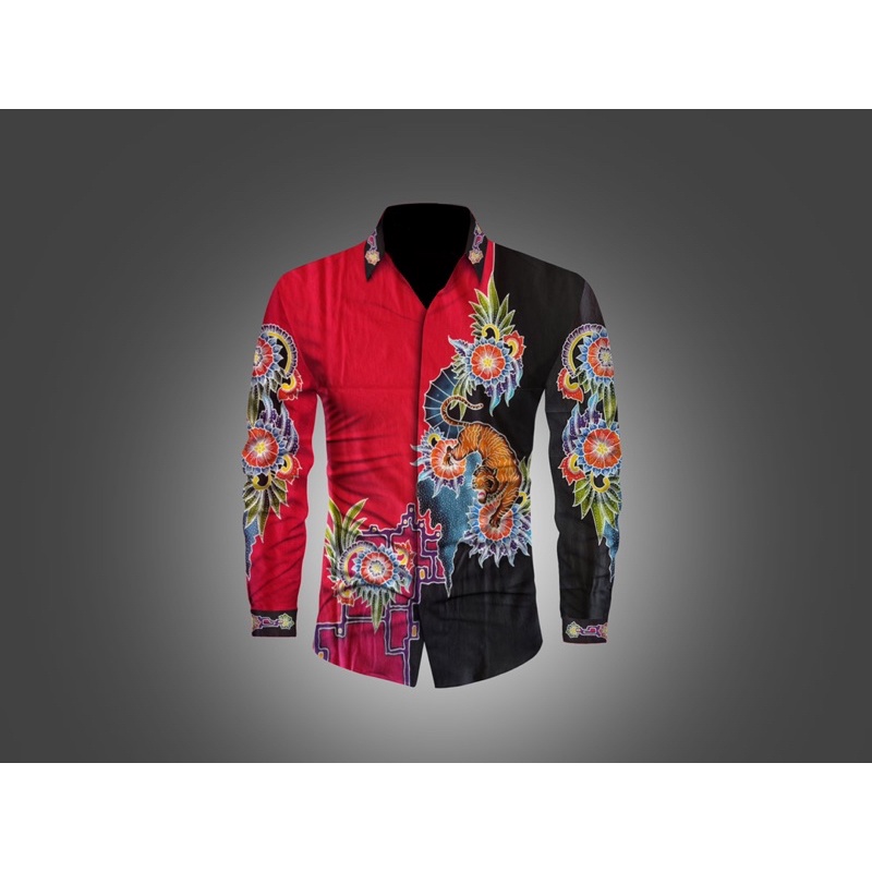 Jual BATIK TULIS MOTIF MACAN HARIMAU WARNA DASAR MERAH SIMPLE KOMBINASI ...