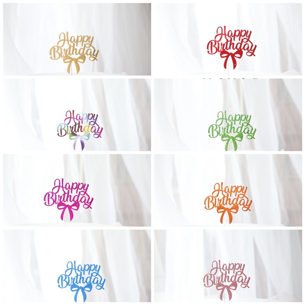 Jual GR-TI-0170 Cake topper tulisan plastik happy birthday pita ulang ...