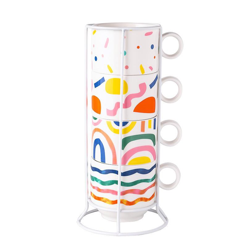 Jual Colorfull Set Mug / Gelas Set 4pcs dengan Gantungan Gelas / Rak ...