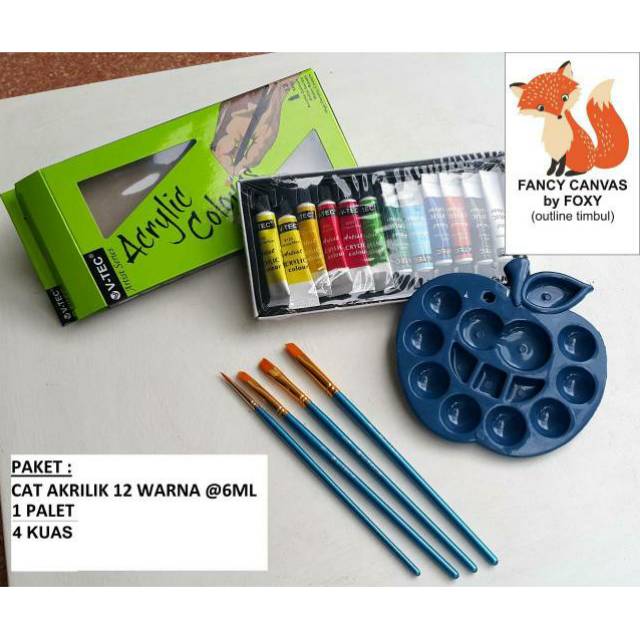 Jual Paket cat acrylyc, palet, kuas melukis canvas lukis cat akrilik ...