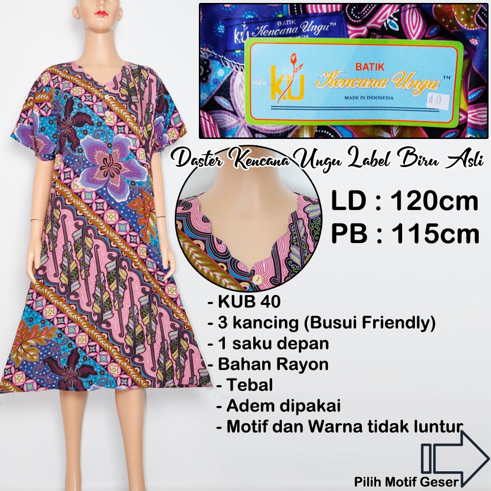 Jual Daster Kencana Ungu Label Biru No. 40 / Daster Busui KU | Shopee ...