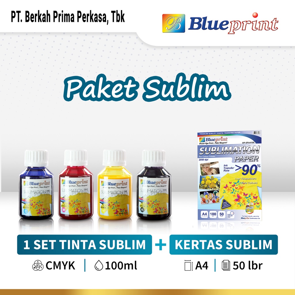 Jual Paket Tinta Sublim Epson BLUEPRINT 100ml 1 Set + Kertas Sublim A4 ...