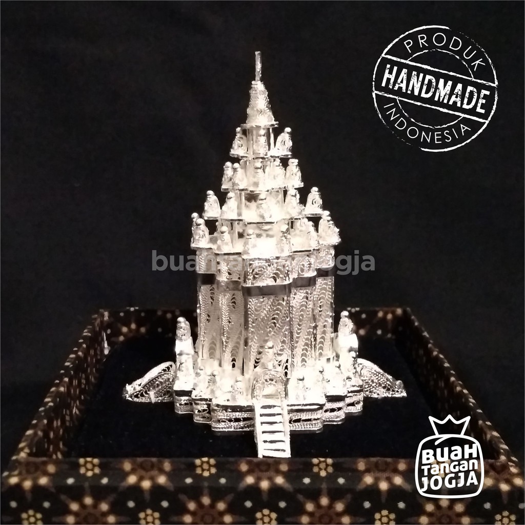 Jual Miniatur Candi Prambanan Lapis Perak Khas Kotagede Jogja (Candi 10 cm) | Shopee Indonesia