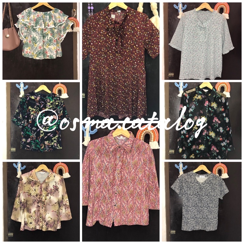 Jual Thrift Blouse Premium korean style (MOTIF BUNGA) | Shopee Indonesia