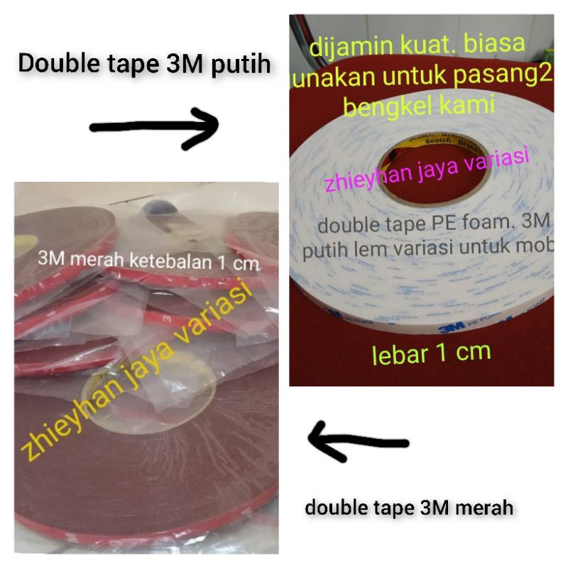 Jual double tape PE 3Mputih / 3Mmerah roll besar. Lebar 10MM atau 1CM ...