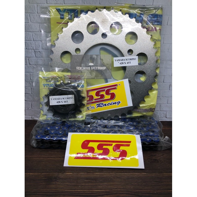 Jual Gearset SSS 428 Rantai SSS HSB Biru-Blue Scorpio | Shopee Indonesia