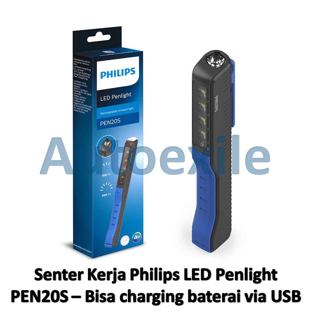 Jual Lampu Senter Kerja Philips LED Penlight PEN20S Cahaya Putih 6000K Rechargeable Compact Work ...