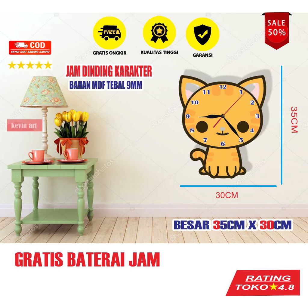 Jual JAM DINDING KARAKTER UNIK KUCING LUCU ANIMAL CAT HEWAN AKSESORIS ...