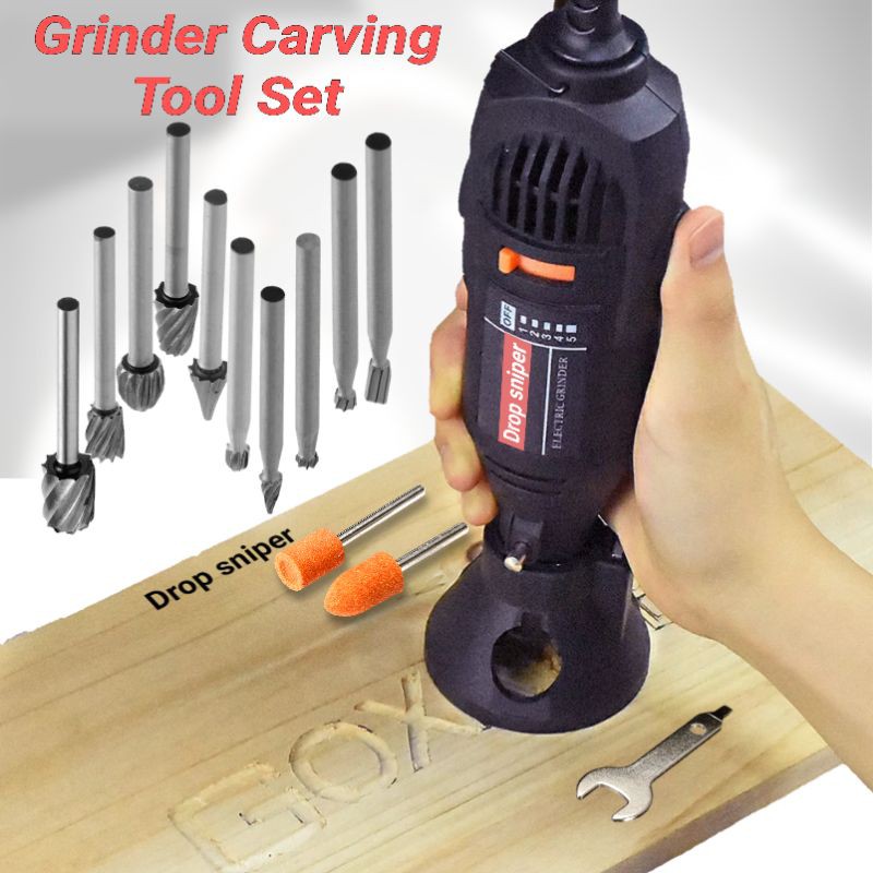 Jual Set Mesin Ukir Kayu Elektrik Bor Mini Grinder Wood Carving Chisel ...