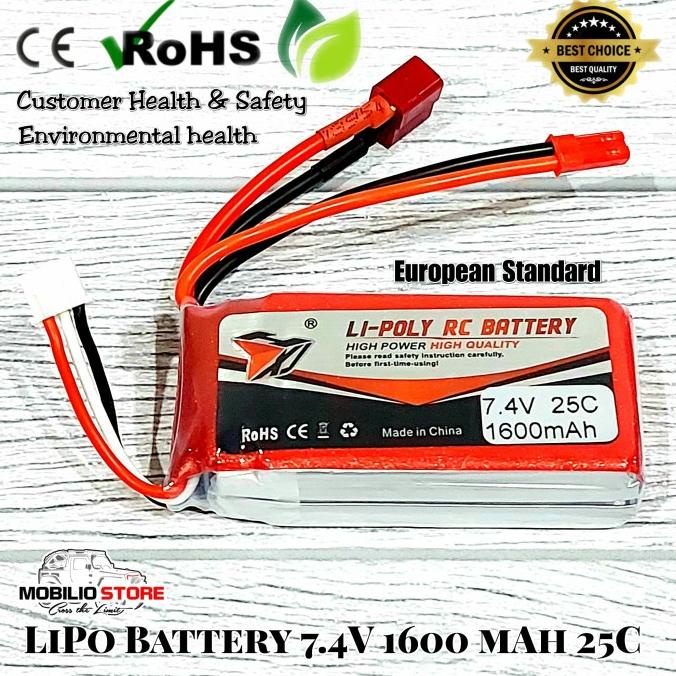 Jual LiPo 2S Battery 7.4V 1600 mAh 25C Dual Socket T Plug JST Baterai RC | Shopee Indonesia