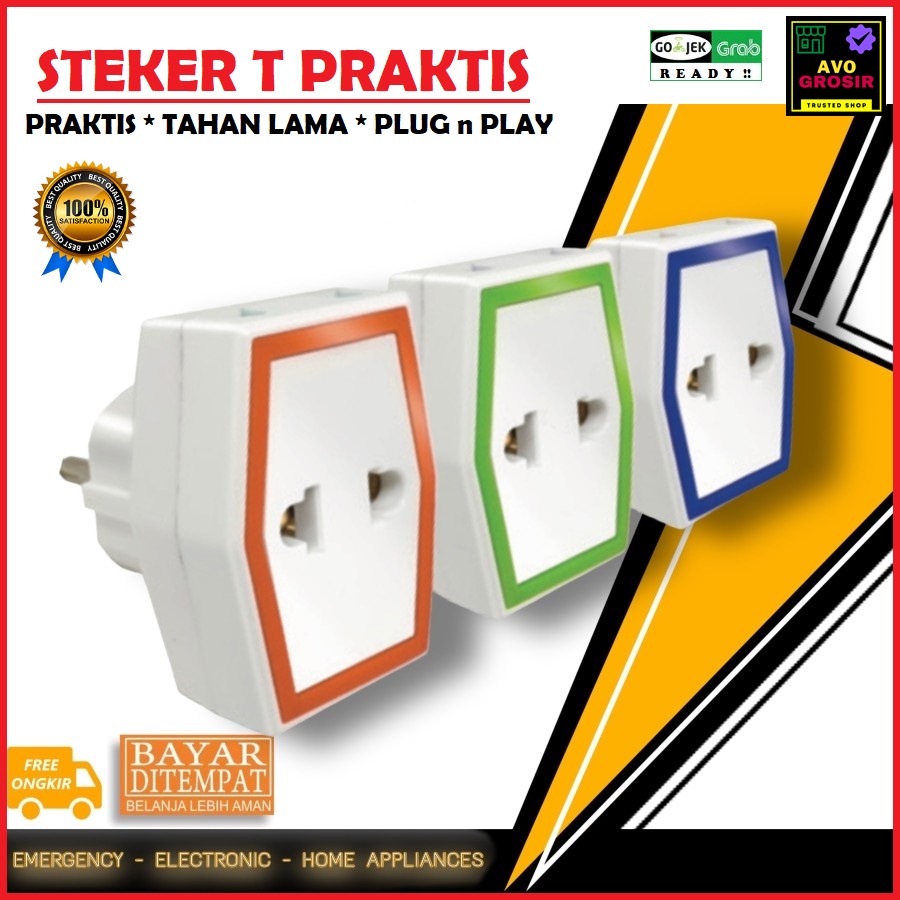 Jual steker T stop kontak listrik 3 lubang PRAKTIS good quality ...