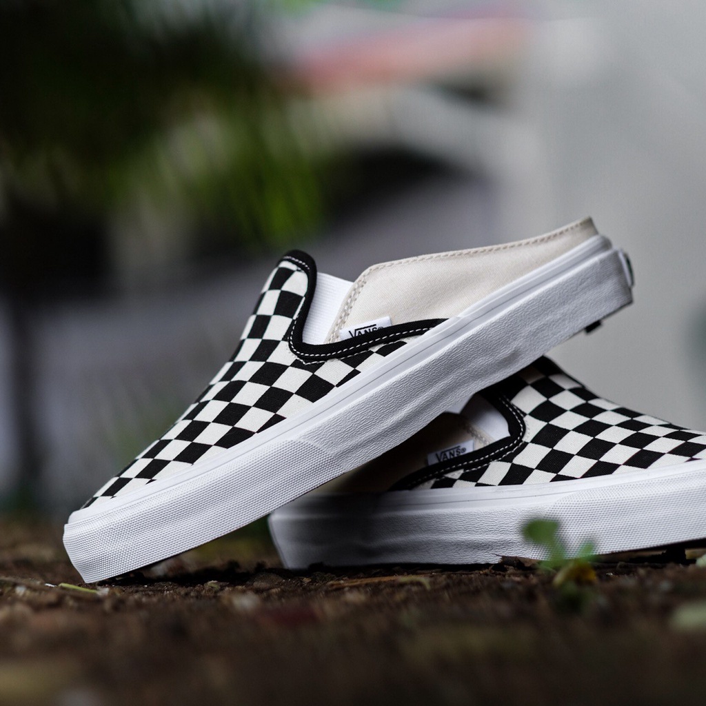Jual Vans Slip On Checkerboard Mule Black / White | Shopee Indonesia