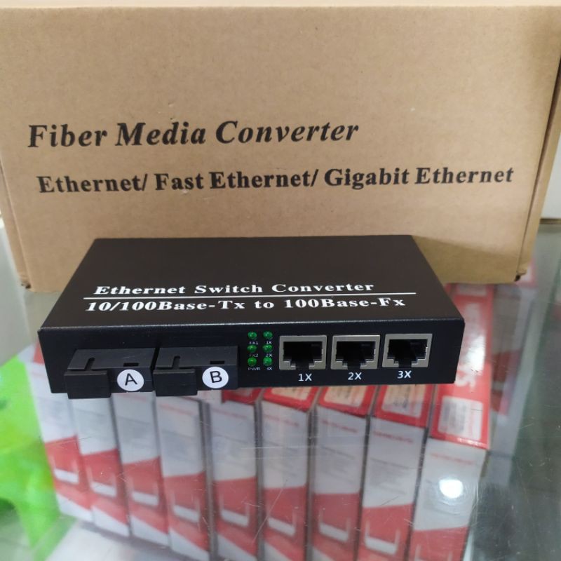 Jual Converter Fiber Optik 2 FO to 3 LAN / Enthernet Switch Converter ...
