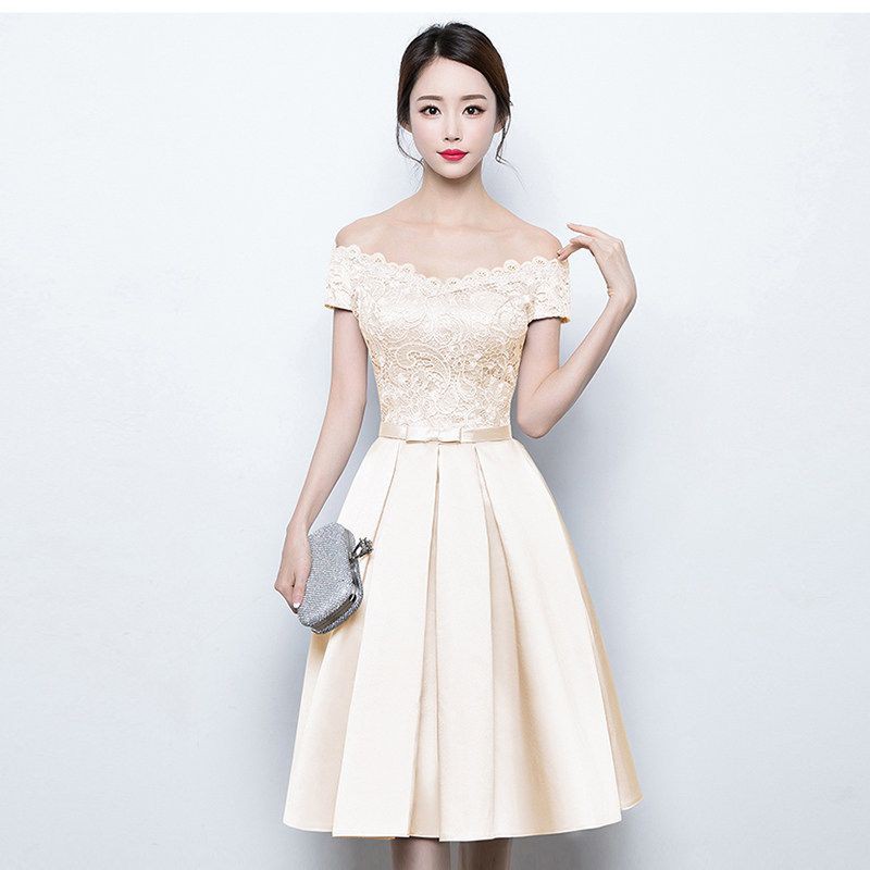 Jual NW-52 S-3XL Gaun pesta impor midi gown gaun putih gaun merah gaun ...