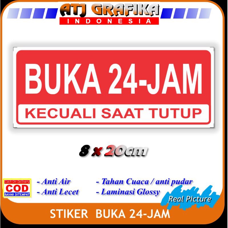 Jual stiker buka 24 jam open 24 hours sticker toko kantor warung dll ...
