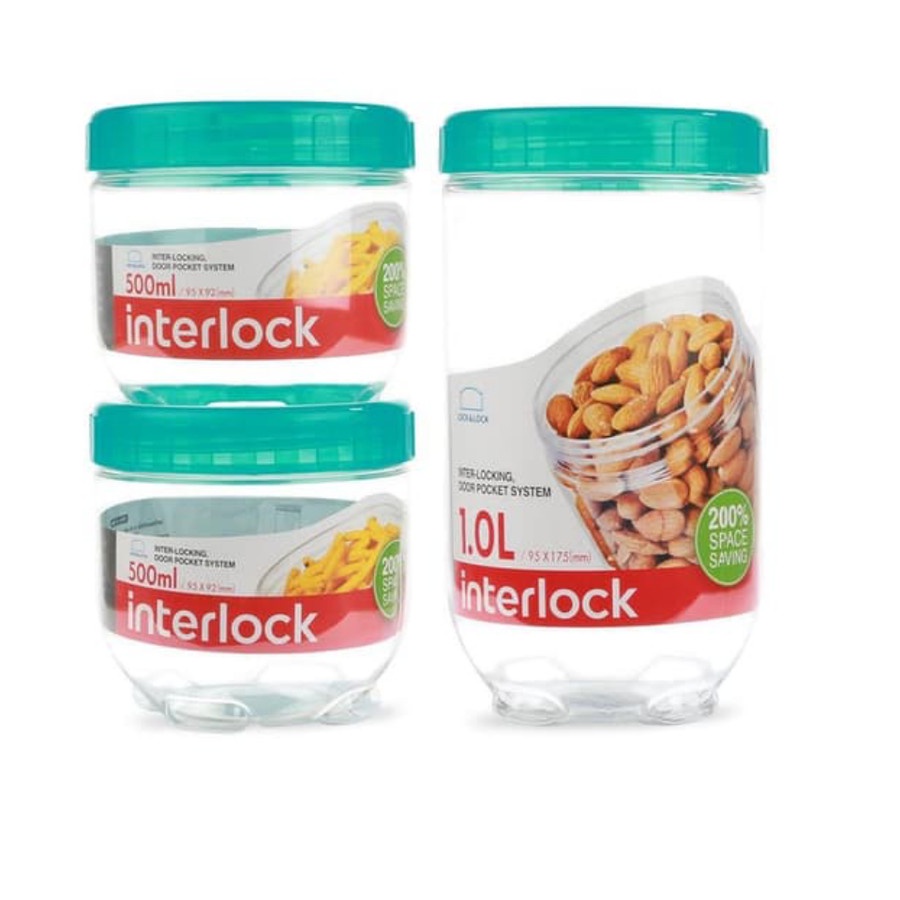 Jual Lock n Lock Toples Interlock Food Container Set 3 pcs 1L 500ml ...