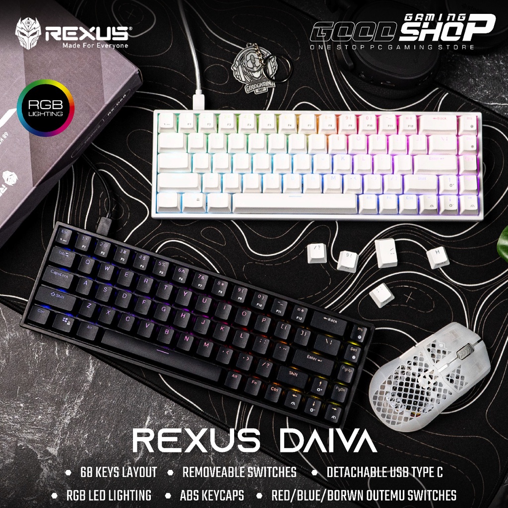 Jual Rexus Daiva RGB USB - C Wired 68% - Mechanical Gaming Keyboard ...