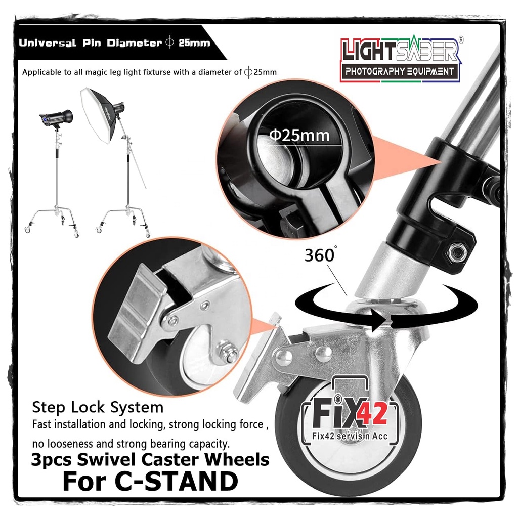 Jual Roda C-Stand c stand 3pcs Professional Swivel Wheels for Heavy ...