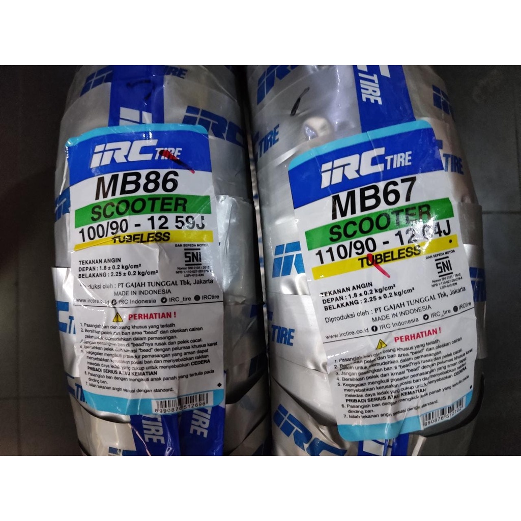 Jual Paket BAN IRC 110 / 90 - 12 dan 100 / 90 - 12 Tubeless Scoopy Baru MB 67 MB86 | Shopee ...
