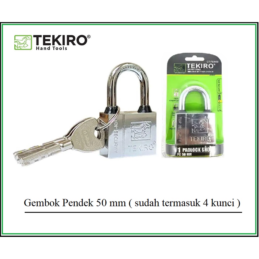 Jual TEKIRO Gembok Leher pendek 50 mm PADLOCK SHORT / Gembok Pendek 50mm 4 anak kunci Gembok ...